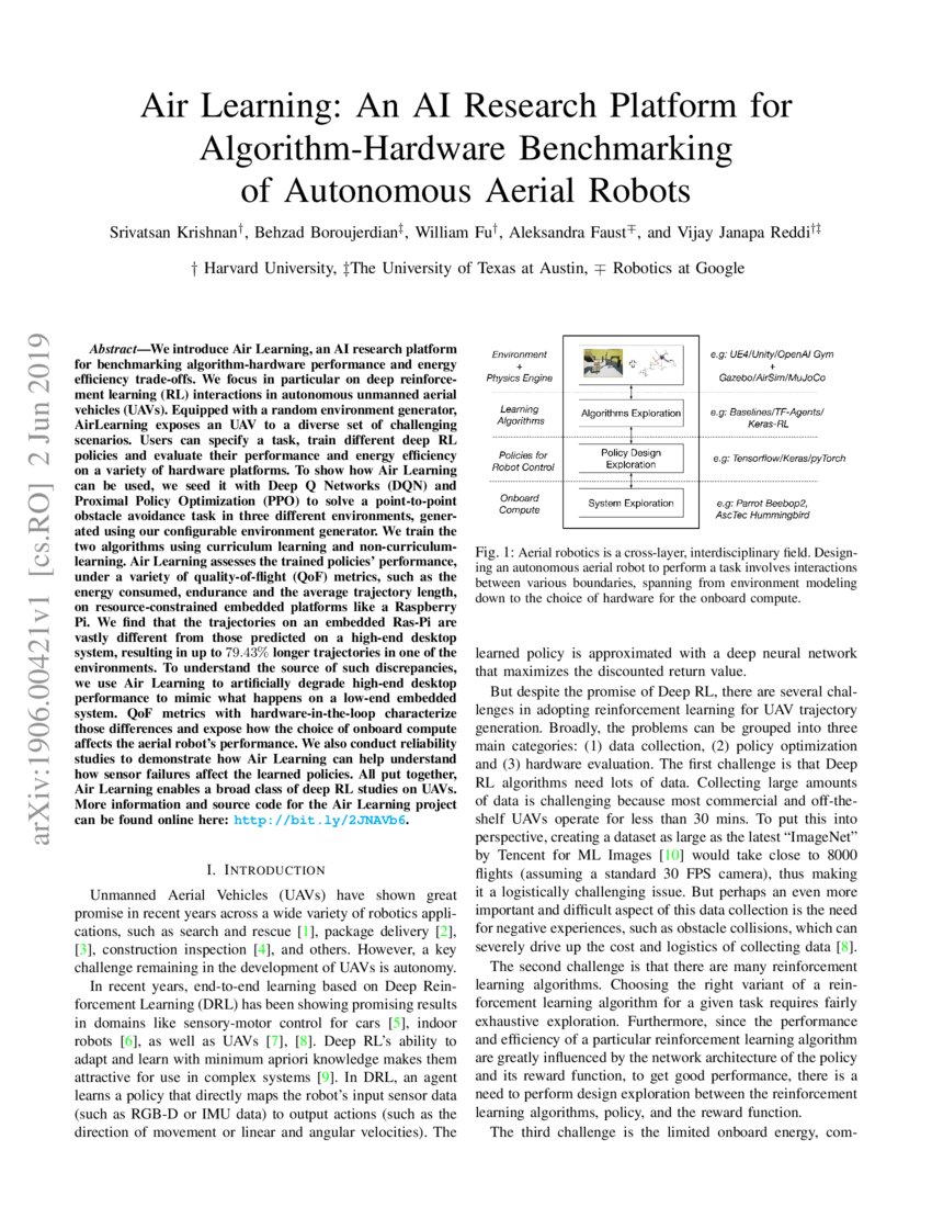 Air Learning: An AI Research Platform for Algorithm-Hardware Benchmarking of Autonomous Aerial ...