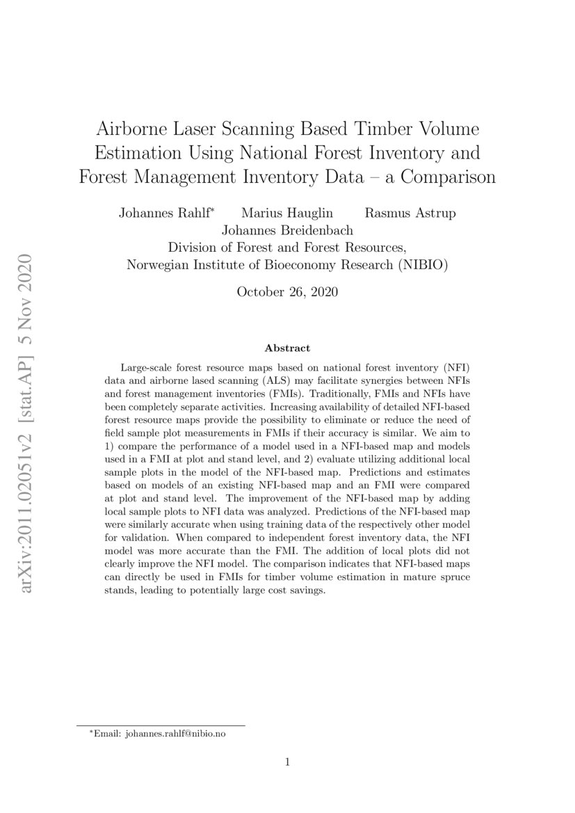 Airborne Laser Scanning Based Timber Volume Estimation Using National