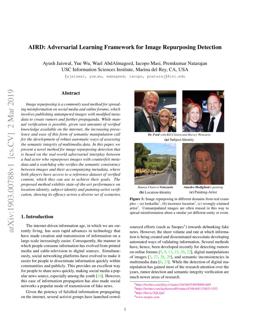 AIRD: Adversarial Learning Framework for Image Repurposing Detection ...
