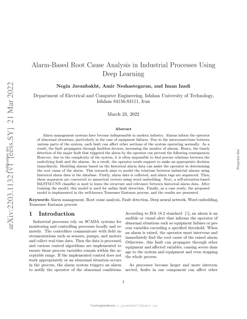 Alarm-Based Root Cause Analysis in Industrial Processes Using Deep Learning | DeepAI