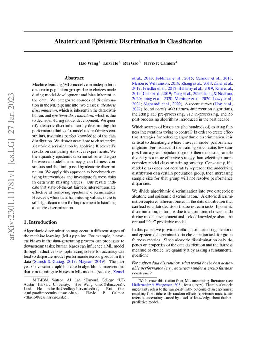Aleatoric and Epistemic Discrimination in Classification | DeepAI