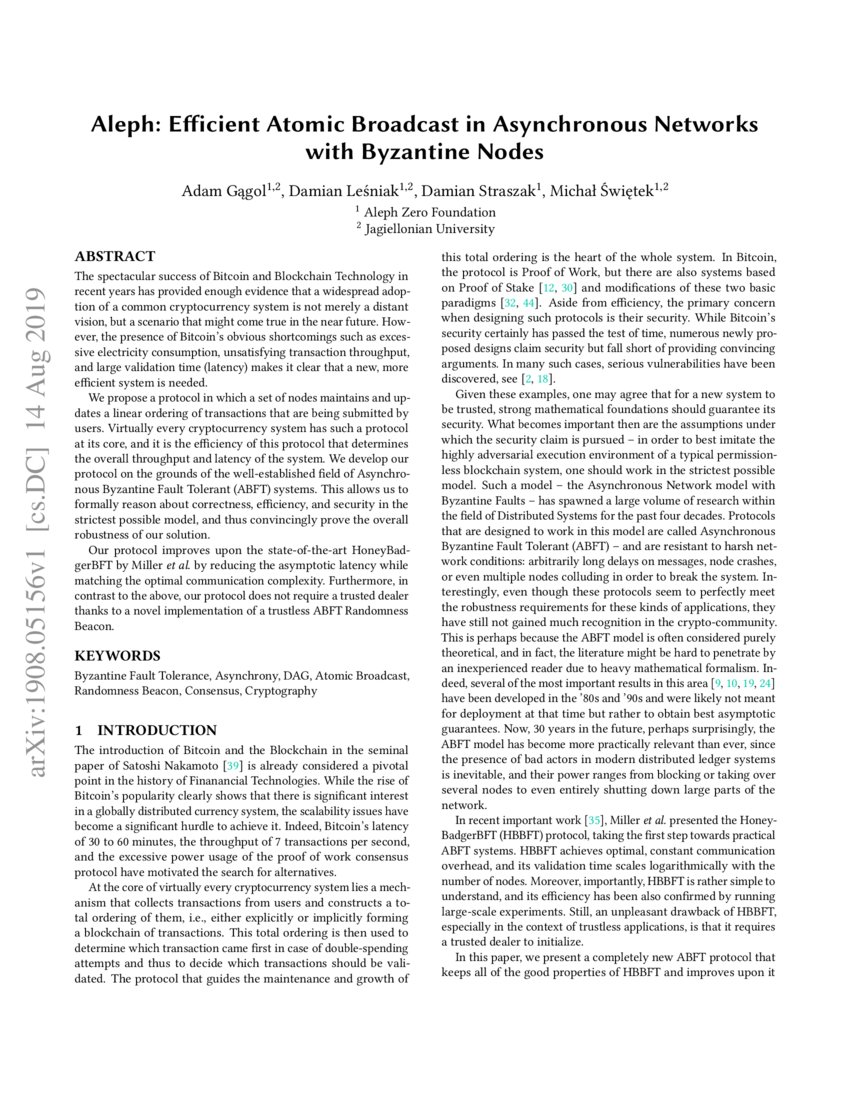 Aleph Efficient Atomic Broadcast In Asynchronous Networks With 0416