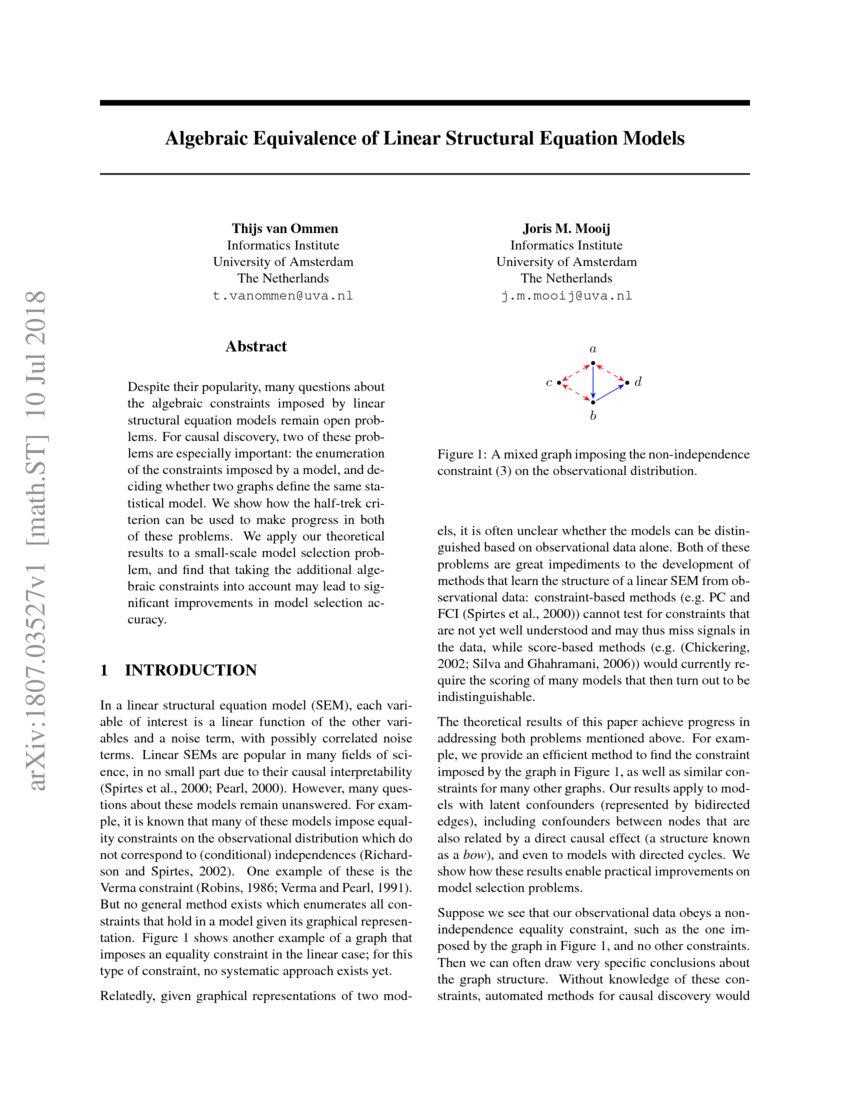 Algebraic Equivalence of Linear Structural Equation Models | DeepAI