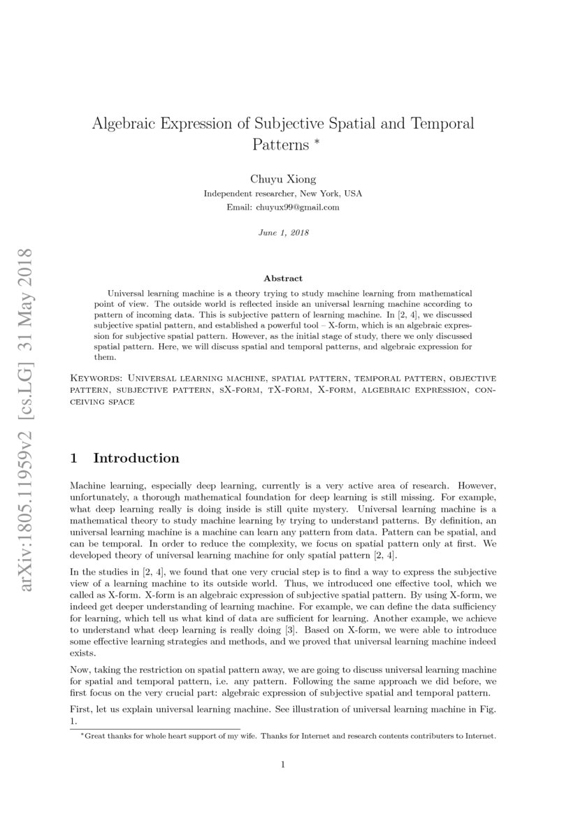 Algebraic Expression of Subjective Spatial and Temporal Patterns | DeepAI
