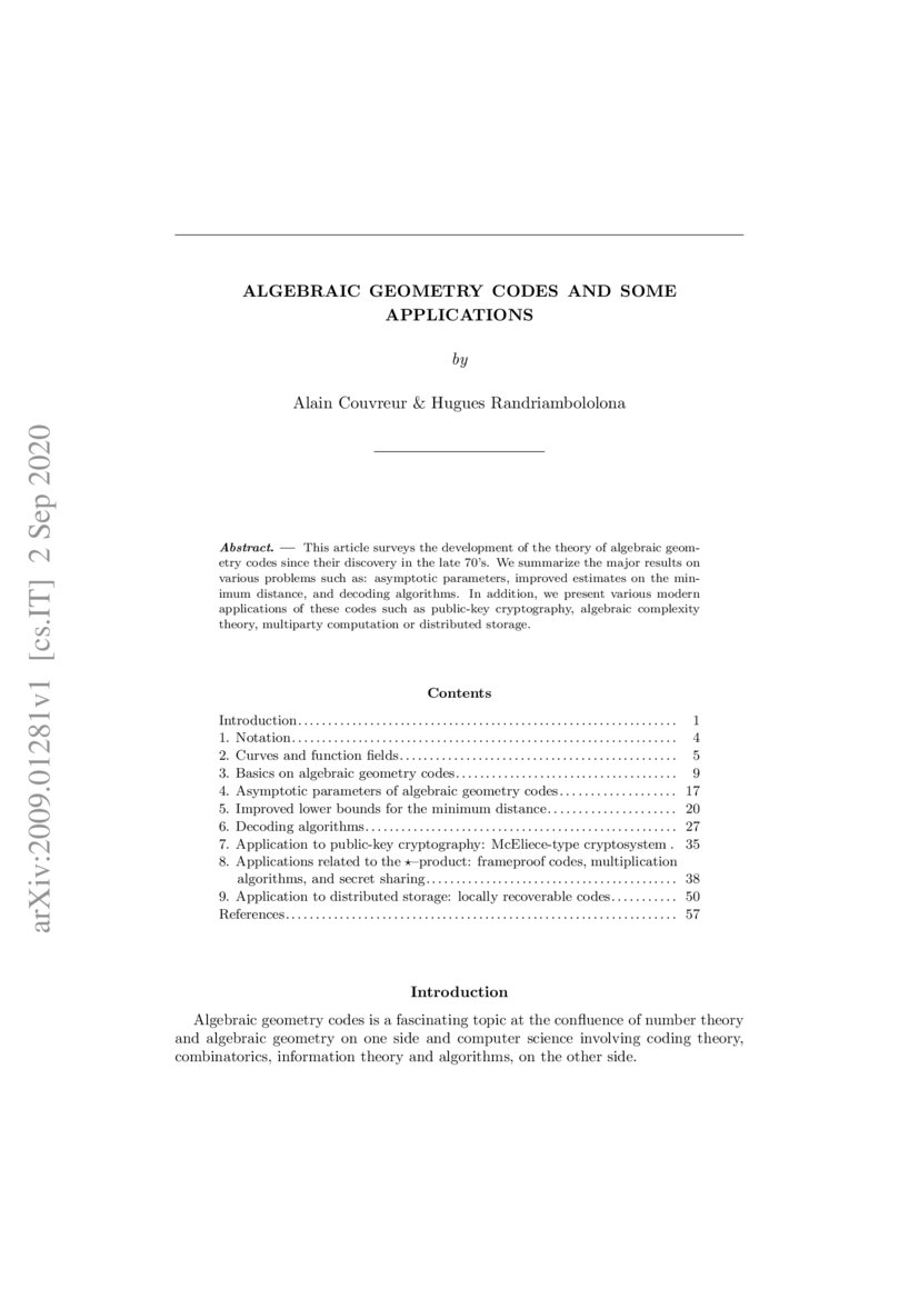 Algebraic geometry codes and some applications | DeepAI