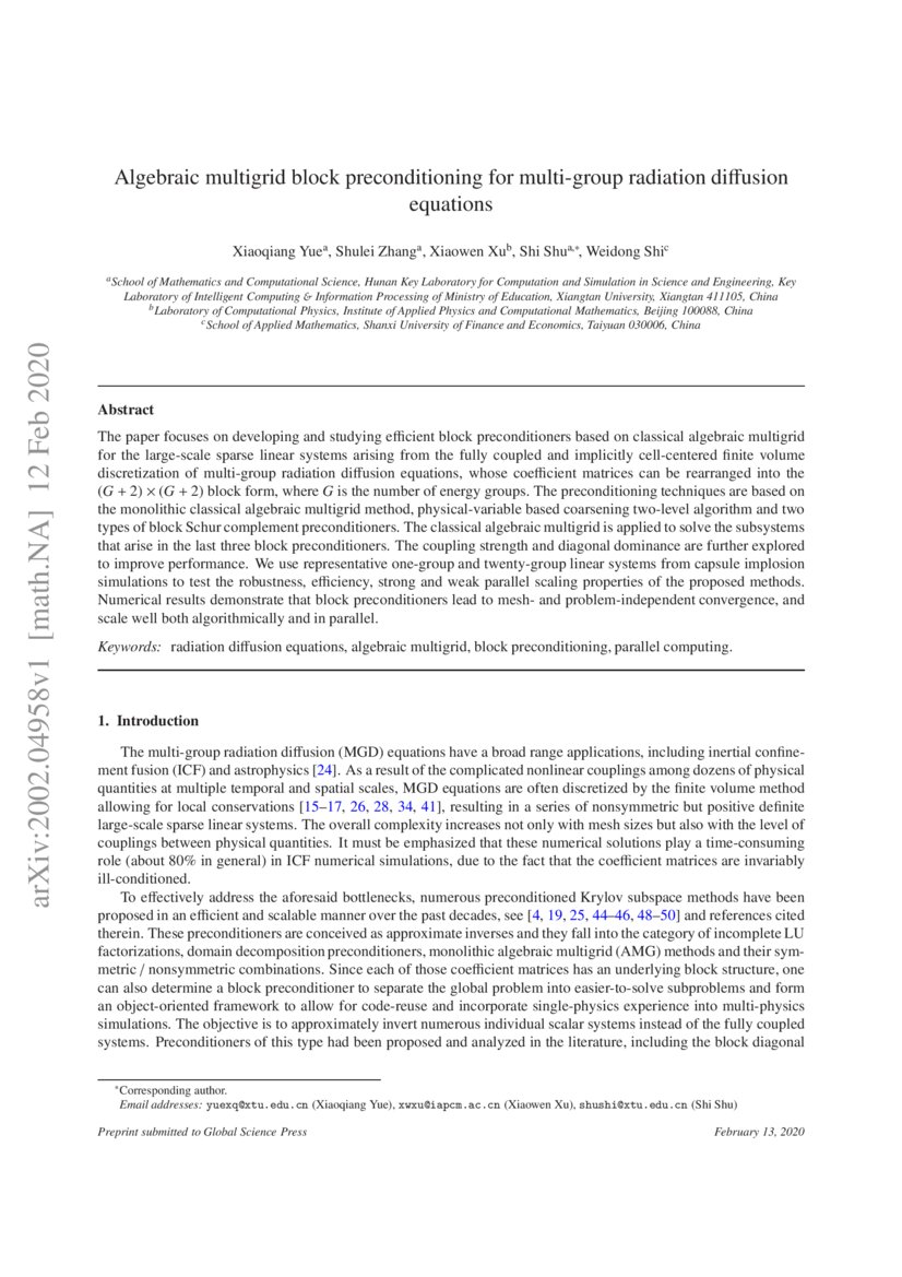Algebraic Multigrid Block Preconditioning For Multi Group Radiation