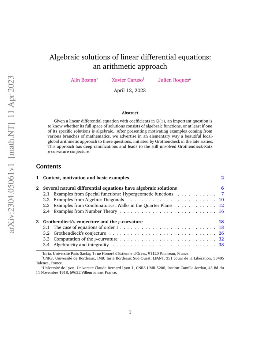 Algebraic Solutions Of Linear Differential Equations An Arithmetic Approach Deepai