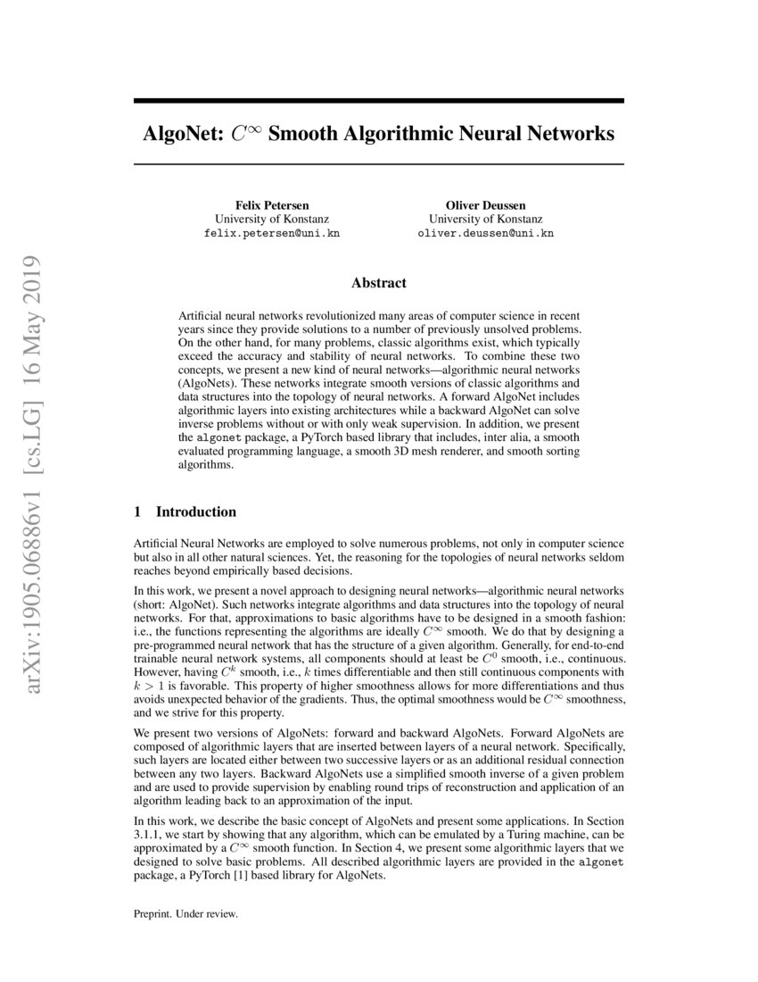 AlgoNet: C^∞ Smooth Algorithmic Neural Networks | DeepAI