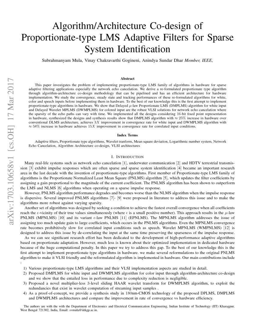 Algorithmarchitecture Co Design Of Proportionate Type Lms Adaptive