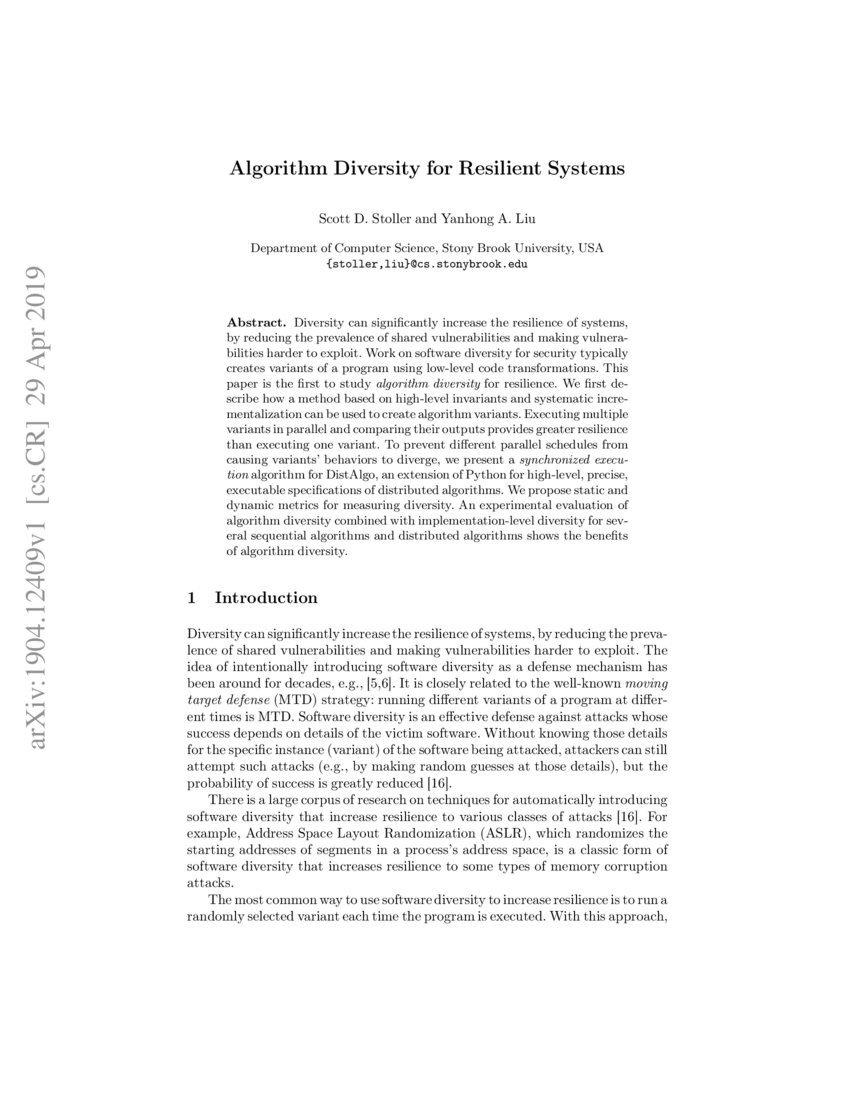 Algorithm Diversity for Resilient Systems | DeepAI