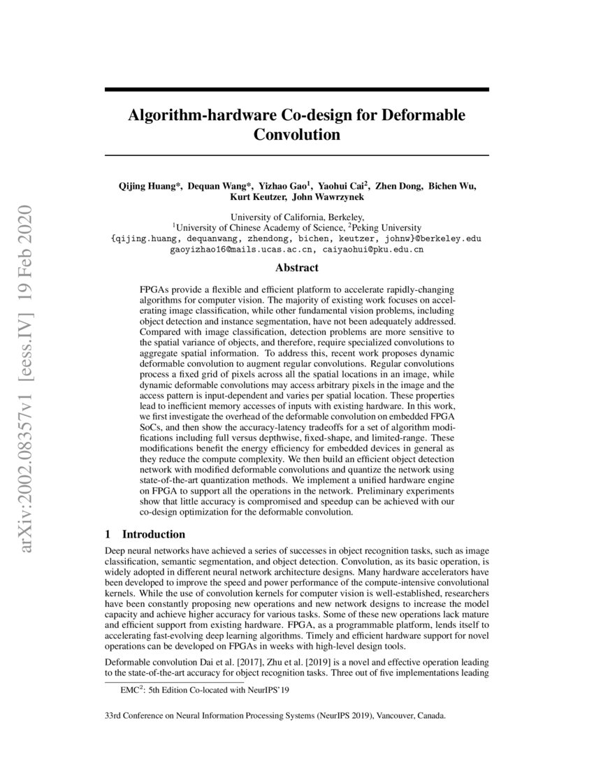Algorithm Hardware Co Design For Deformable Convolution Deepai