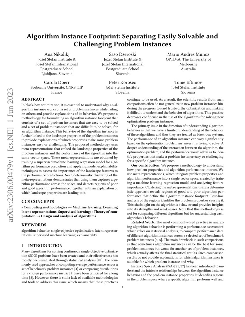 Algorithm Instance Footprint: Separating Easily Solvable and Challenging Problem Instances | DeepAI