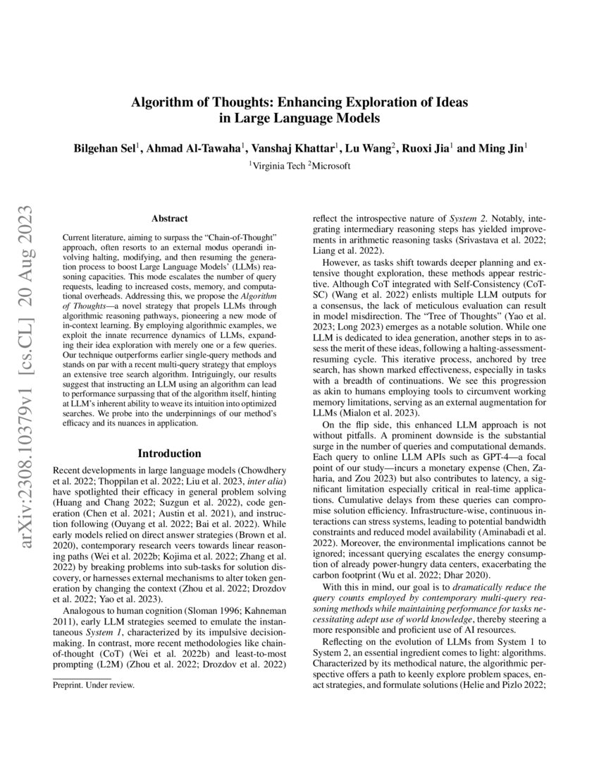 Algorithm Of Thoughts Enhancing Exploration Of Ideas In Large Language Models Deepai