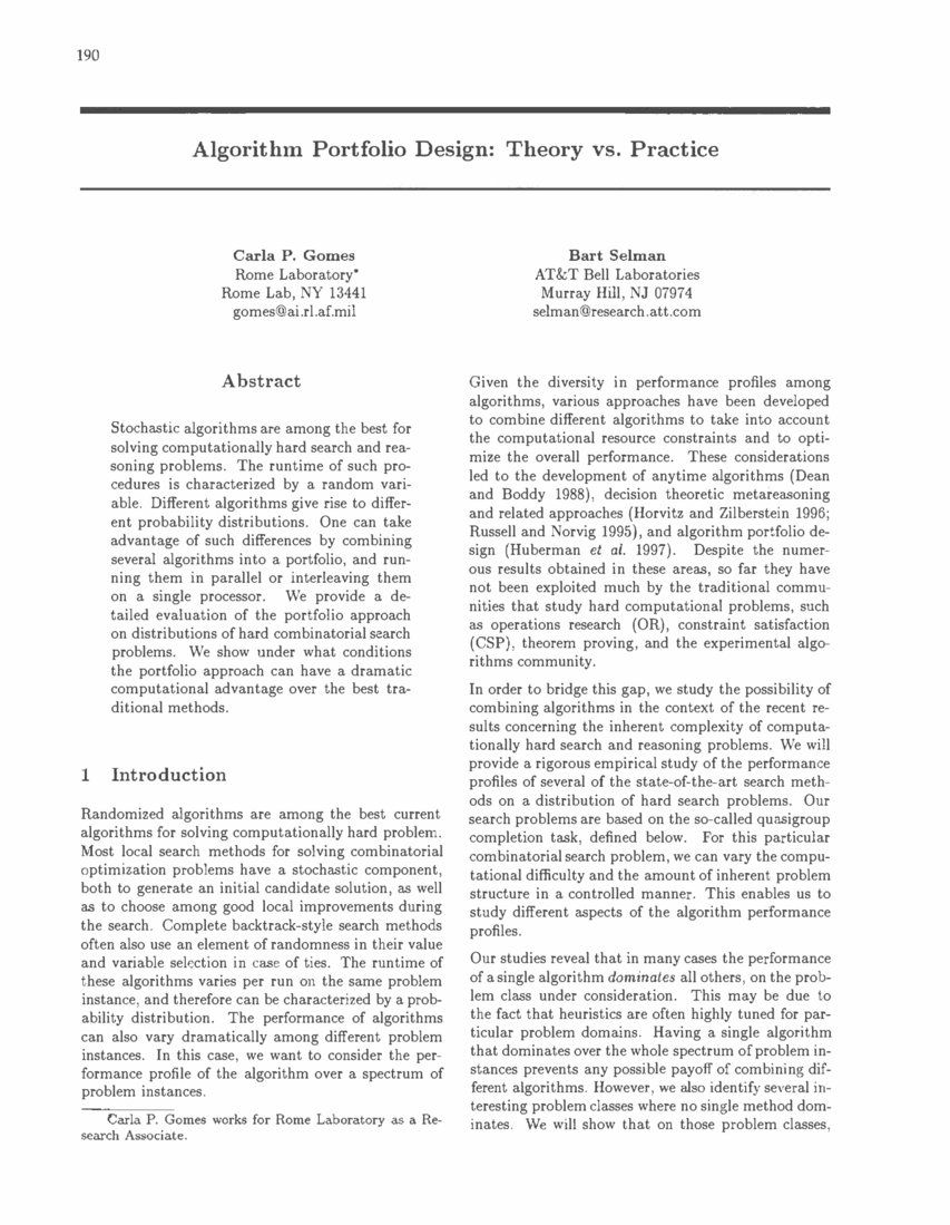 Algorithm Portfolio Design Theory Vs Practice Deepai