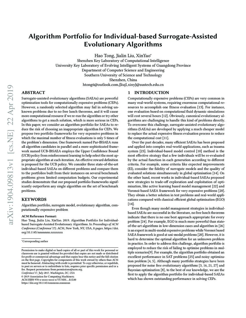 Algorithm Portfolio For Individual Based Surrogate Assisted Evolutionary Algorithms Deepai