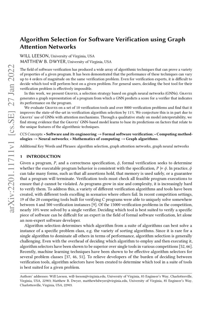 Algorithm Selection For Software Verification Using Graph Attention