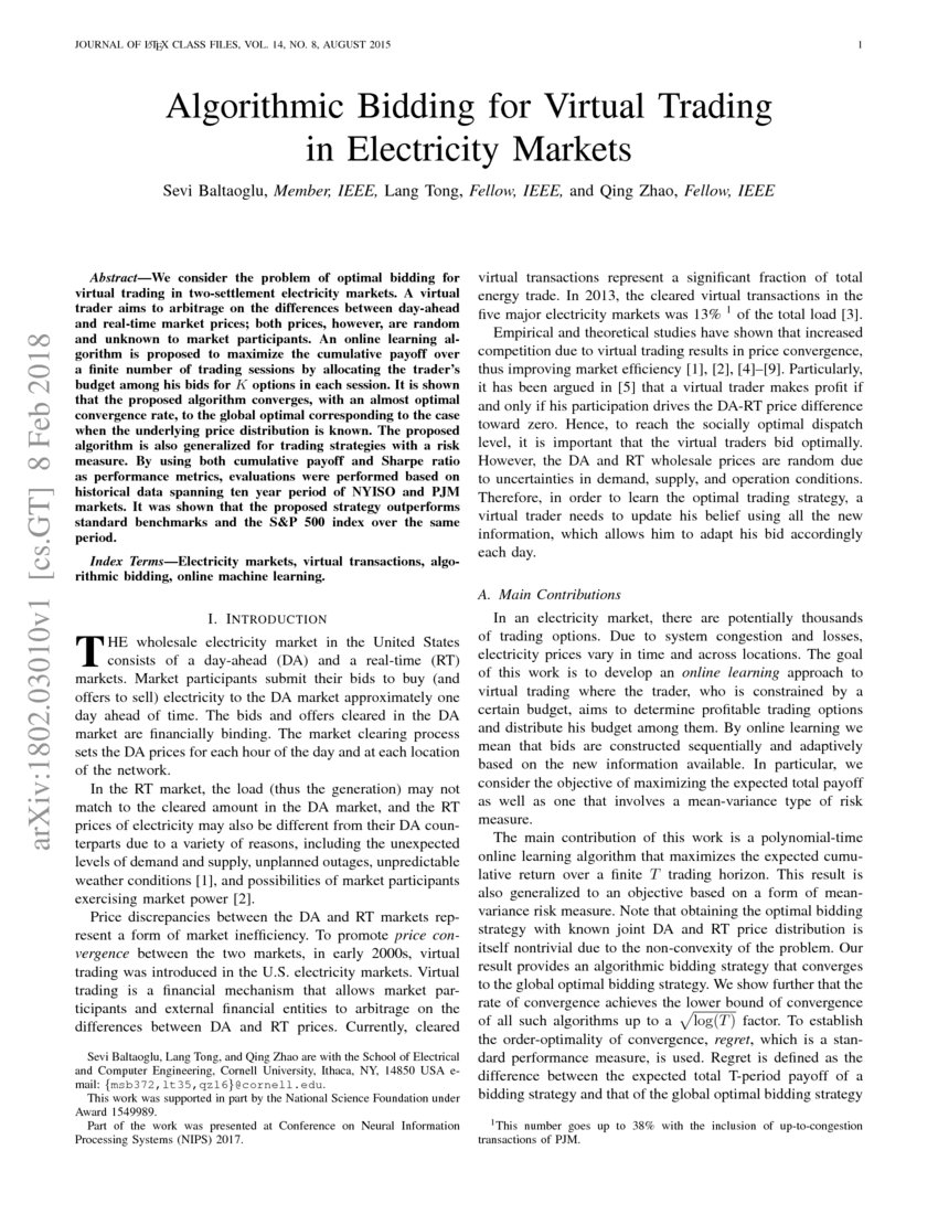 Algorithmic Bidding for Virtual Trading in Electricity Markets | DeepAI