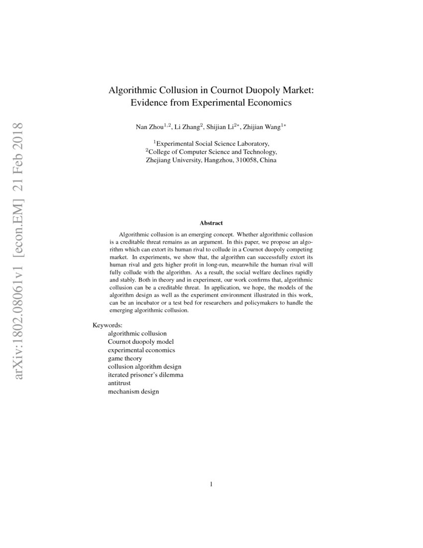 Algorithmic Collusion in Cournot Duopoly Market: Evidence from ...