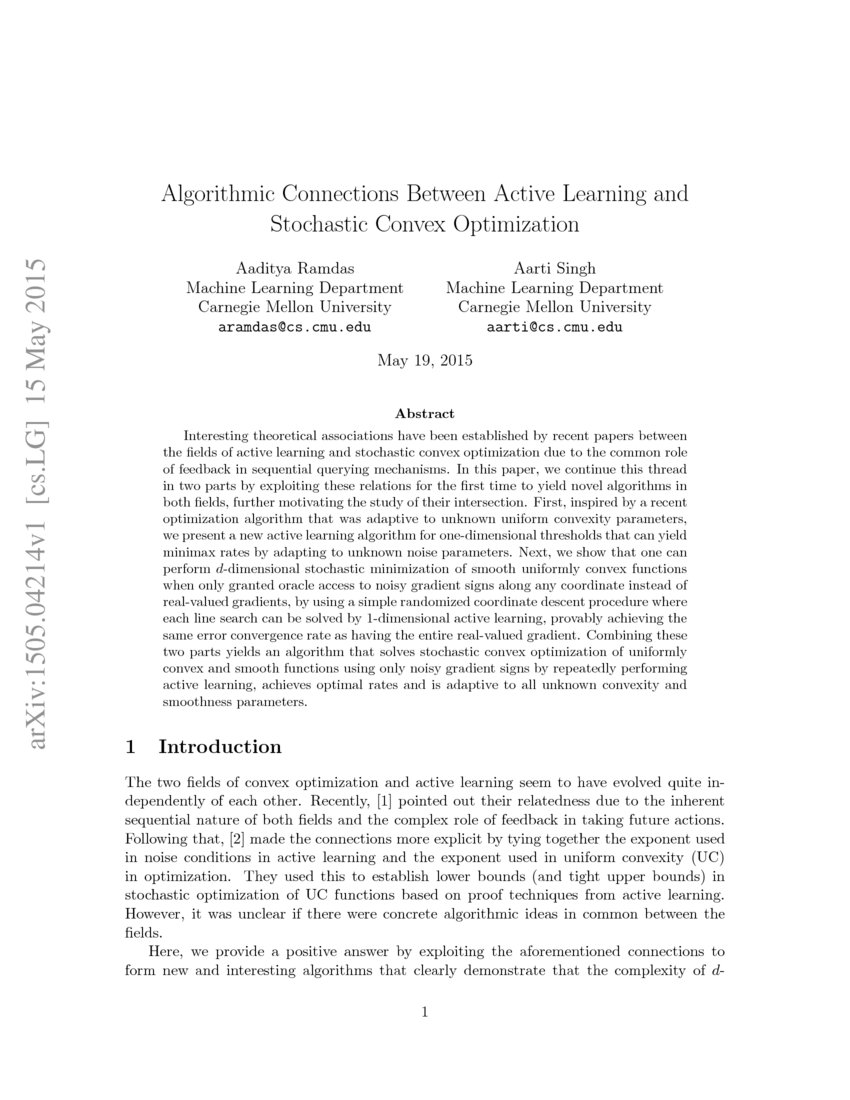 Algorithmic Connections Between Active Learning And Stochastic Convex Optimization Deepai