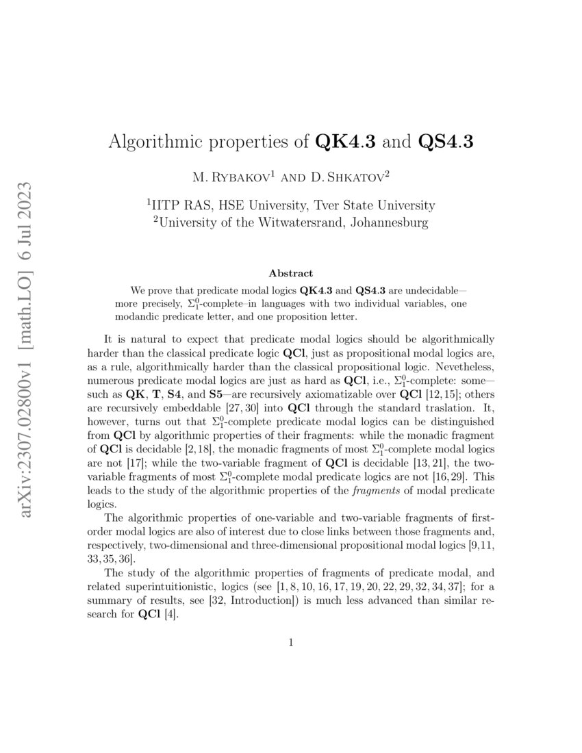 Algorithmic properties of QK4.3 and QS4.3 | DeepAI