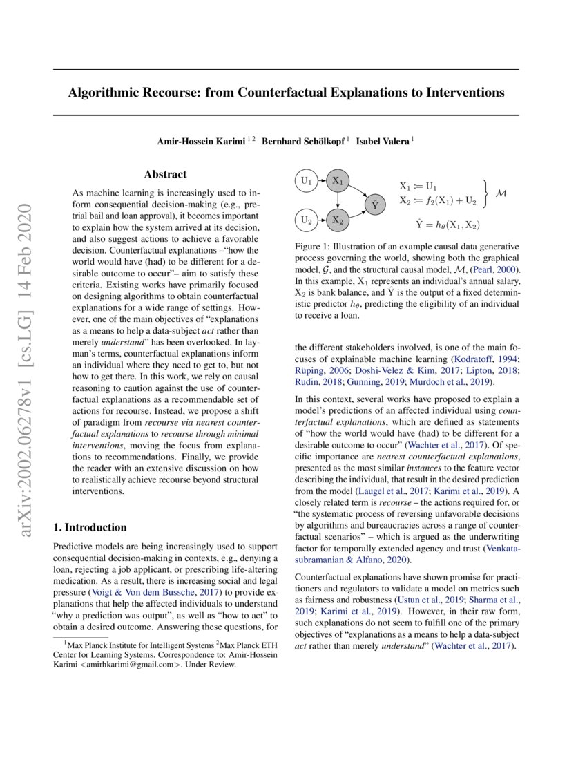 Algorithmic Recourse: from Counterfactual Explanations to Interventions | DeepAI