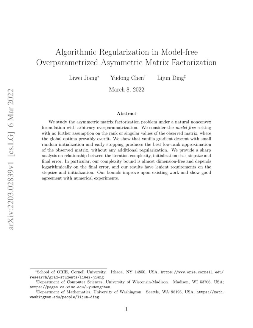 Algorithmic Regularization In Model Free Overparametrized Asymmetric Matrix Factorization Deepai 1120