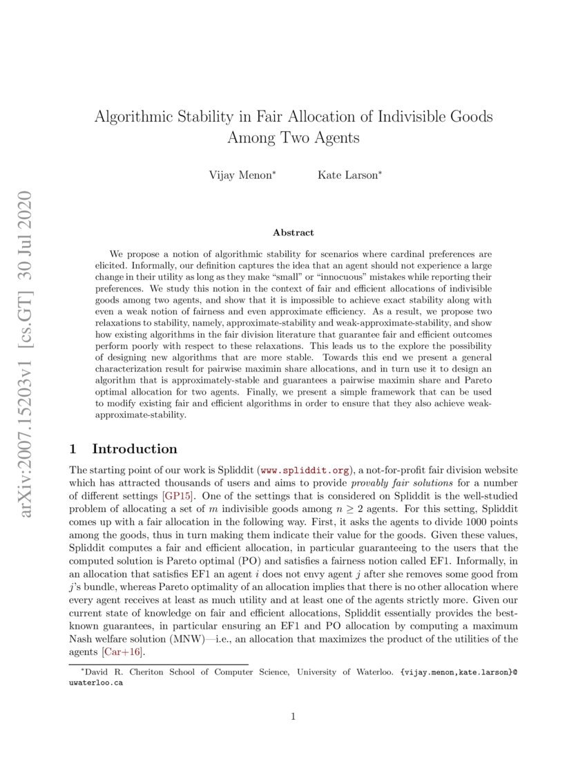 Algorithmic Stability in Fair Allocation of Indivisible Goods Among Two ...