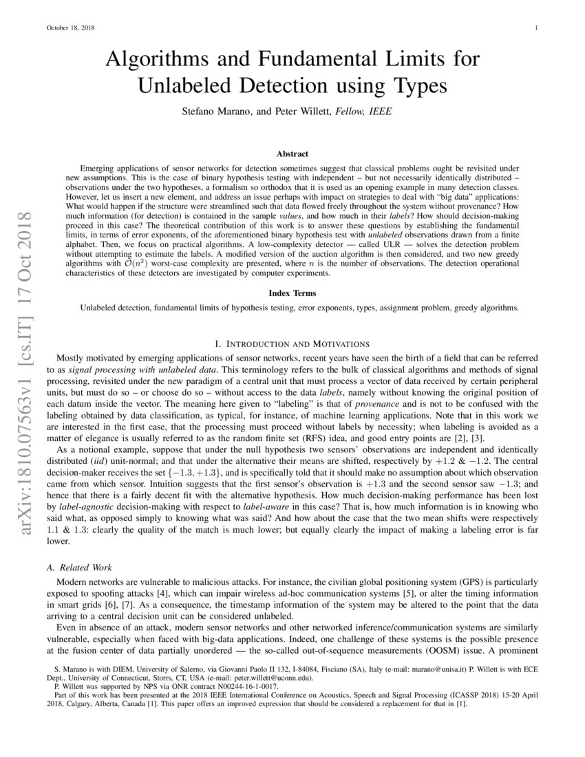 Algorithms and Fundamental Limits for Unlabeled Detection using Types | DeepAI