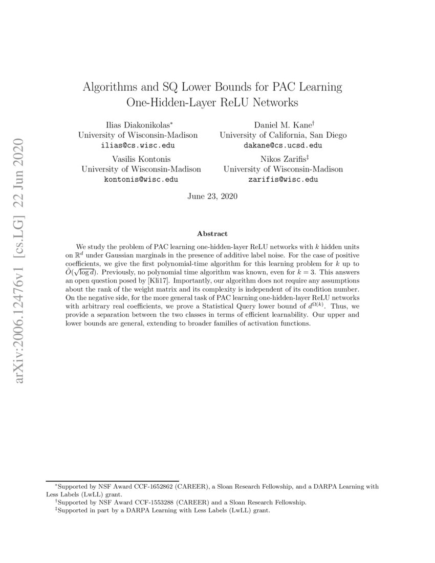 Algorithms and SQ Lower Bounds for PAC Learning One-Hidden-Layer ReLU Networks | DeepAI