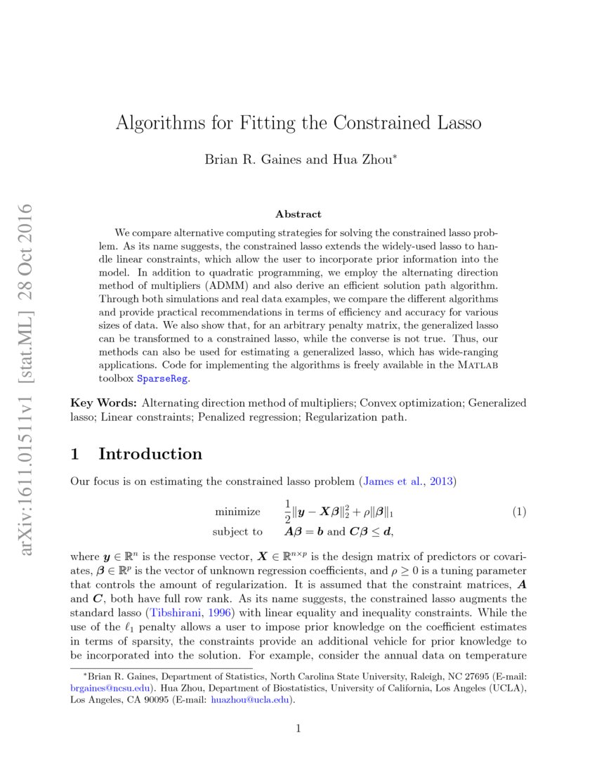Algorithms For Fitting The Constrained Lasso Deepai