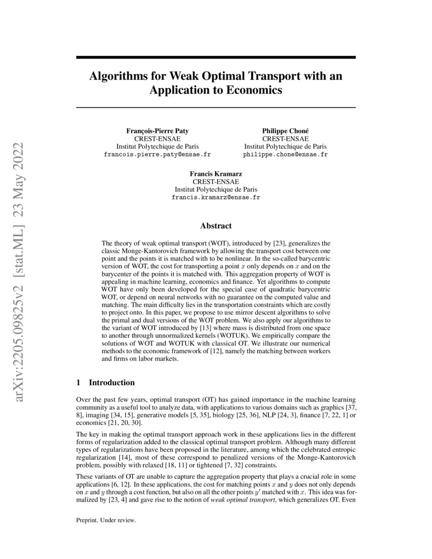 Algorithms for Weak Optimal Transport with an Application to Economics ...