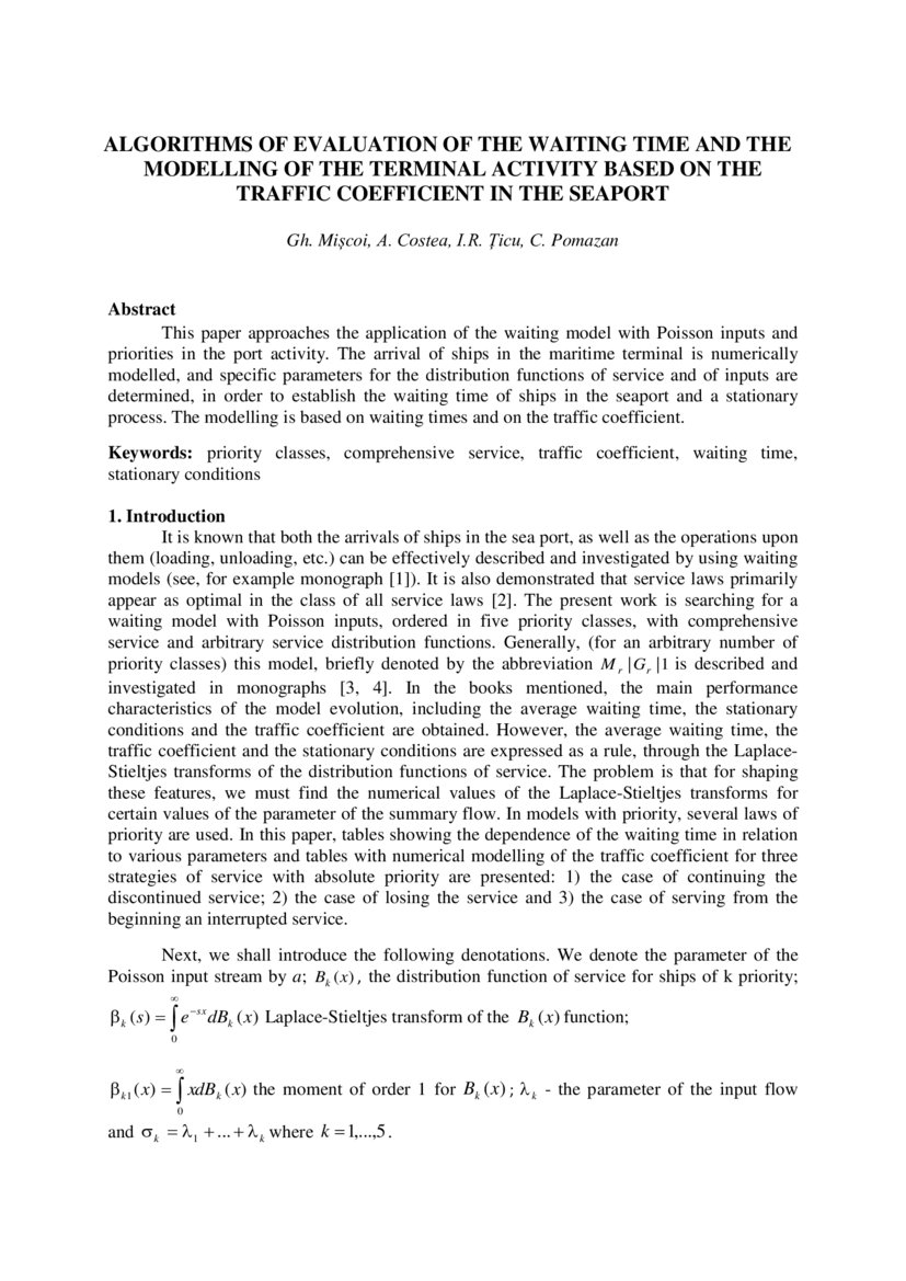 Algorithms of evaluation of the waiting time and the modelling of the ...