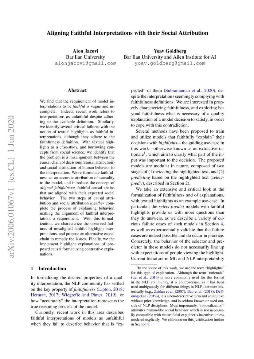 Aligning Faithful Interpretations with their Social Attribution | DeepAI