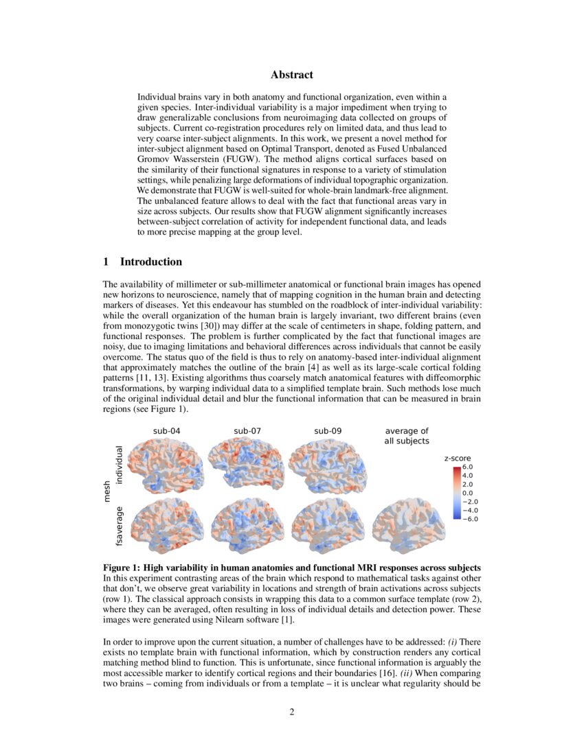 Aligning individual brains with Fused Unbalanced Gromov-Wasserstein ...
