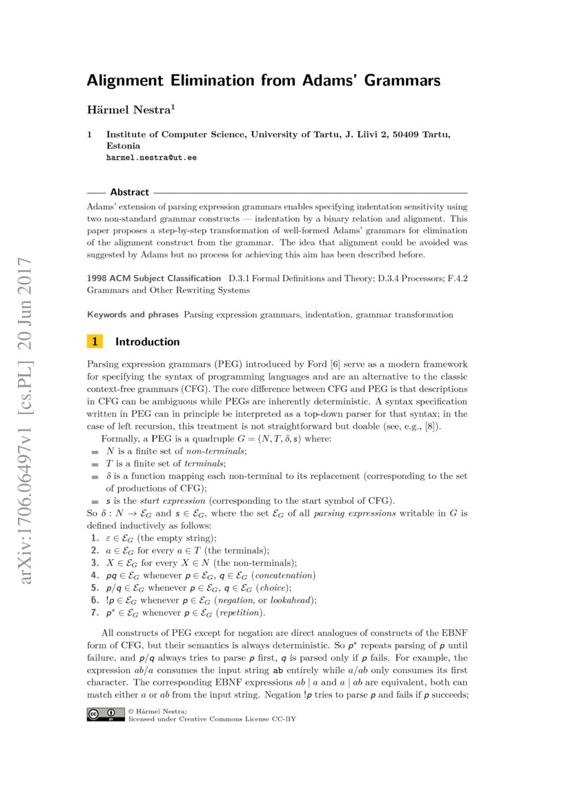 Alignment Elimination from Adams' Grammars | DeepAI