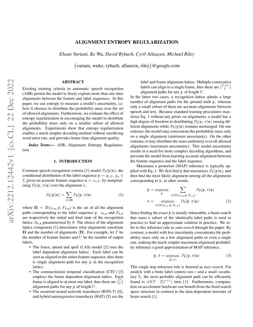 Alignment Entropy Regularization | DeepAI