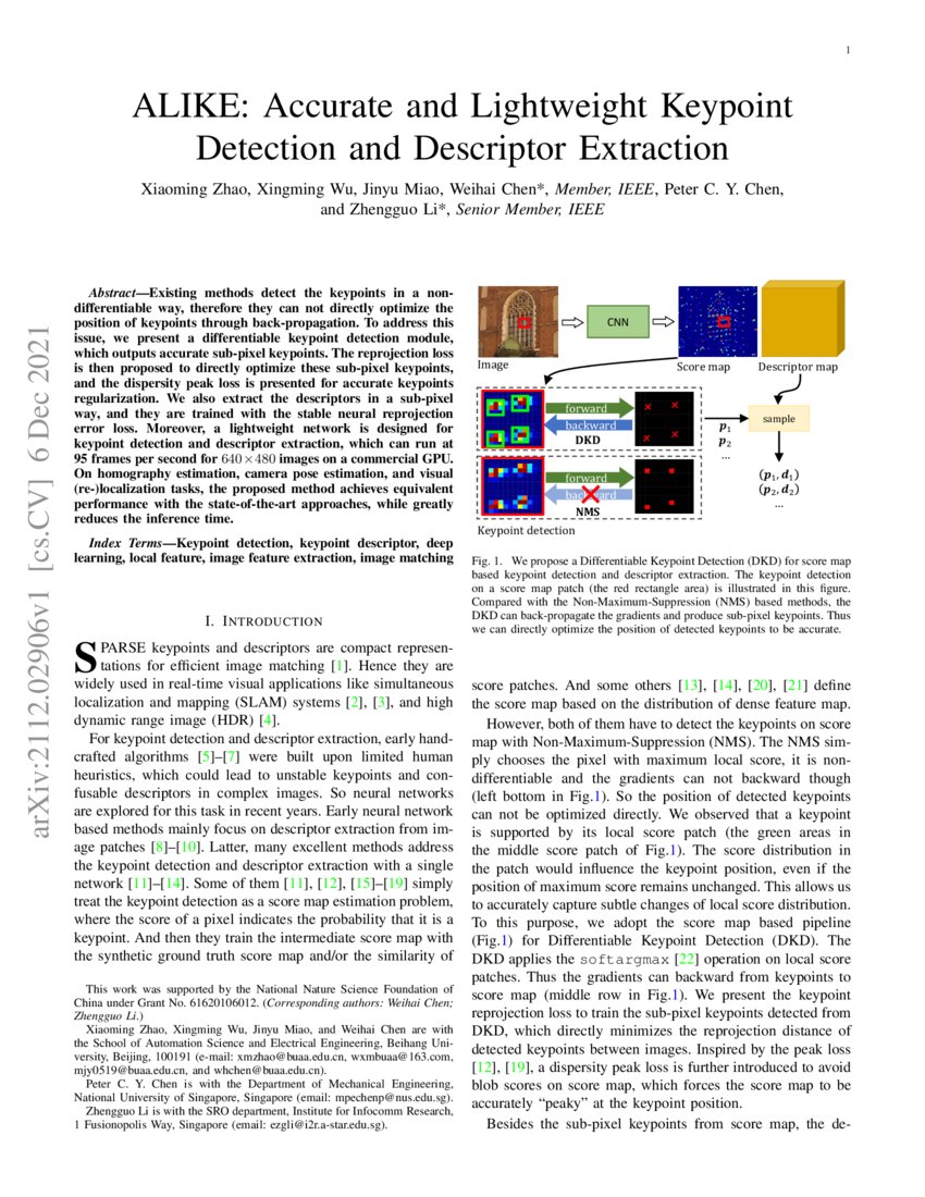 ALIKE: Accurate and Lightweight Keypoint Detection and Descriptor Extraction | DeepAI