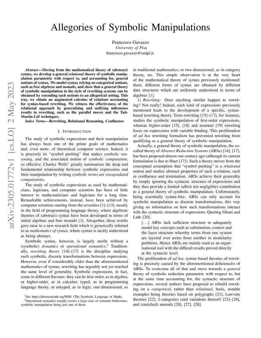 Allegories of Symbolic Manipulations | DeepAI