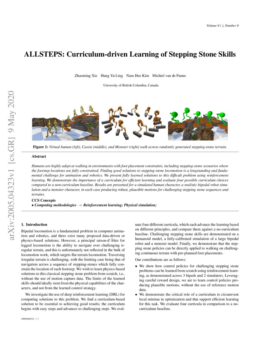 ALLSTEPS: Curriculum-driven Learning of Stepping Stone Skills | DeepAI