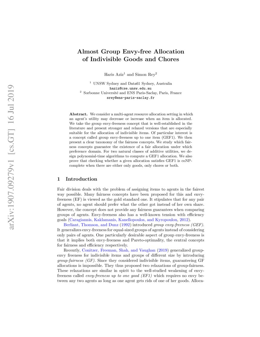 Almost Group Envy-free Allocation of Indivisible Goods and Chores | DeepAI