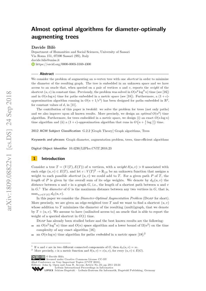 Almost optimal algorithms for diameter-optimally augmenting trees | DeepAI