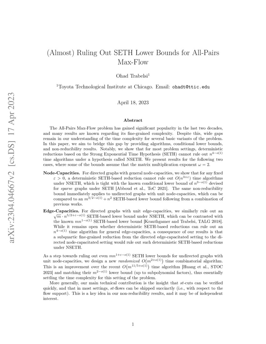 (Almost) Ruling Out SETH Lower Bounds for All-Pairs Max-Flow | DeepAI