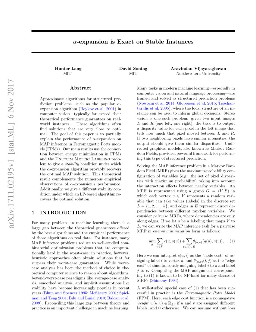 Alpha-expansion is Exact on Stable Instances | DeepAI