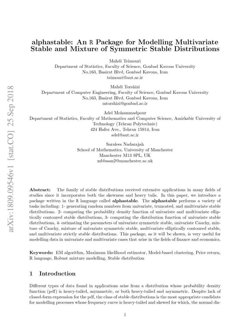 alphastable: An R Package for Modelling Multivariate Stable and Mixture ... alphastable: An R Package for Modelling Multivariate Stable and Mixture ...