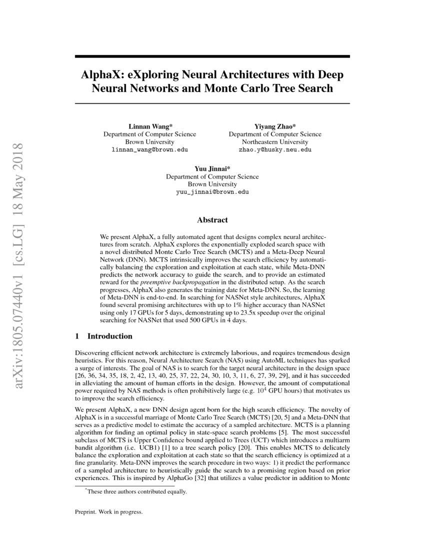 AlphaX: eXploring Neural Architectures with Deep Neural Networks and Monte Carlo Tree Search ...