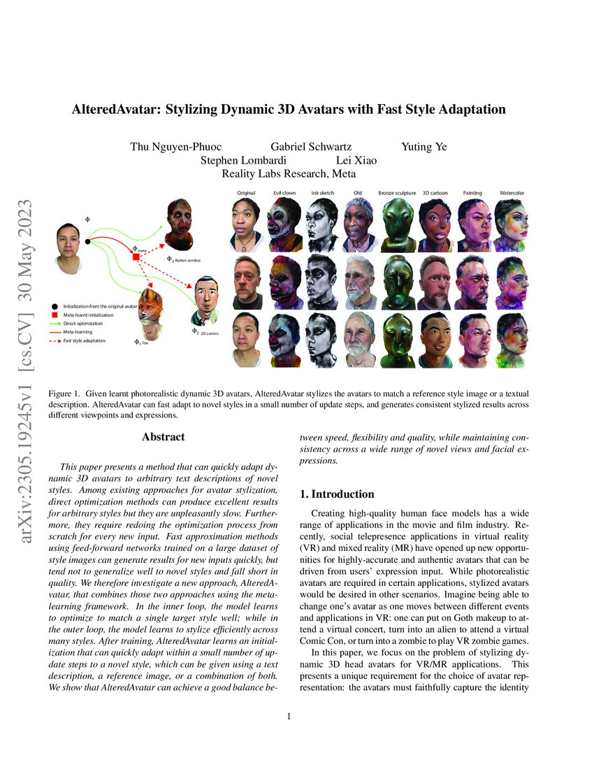 AlteredAvatar: Stylizing Dynamic 3D Avatars with Fast Style Adaptation ...
