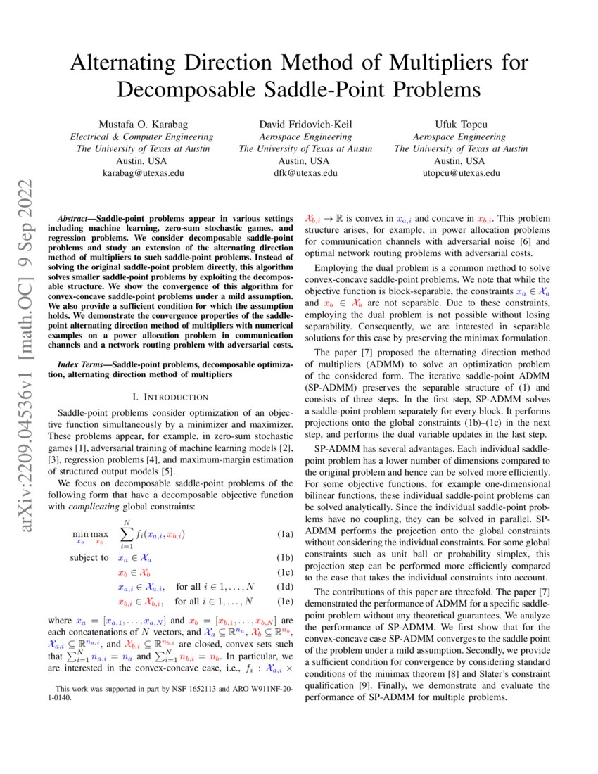Alternating Direction Method Of Multipliers For Decomposable Saddle Point Problems Deepai