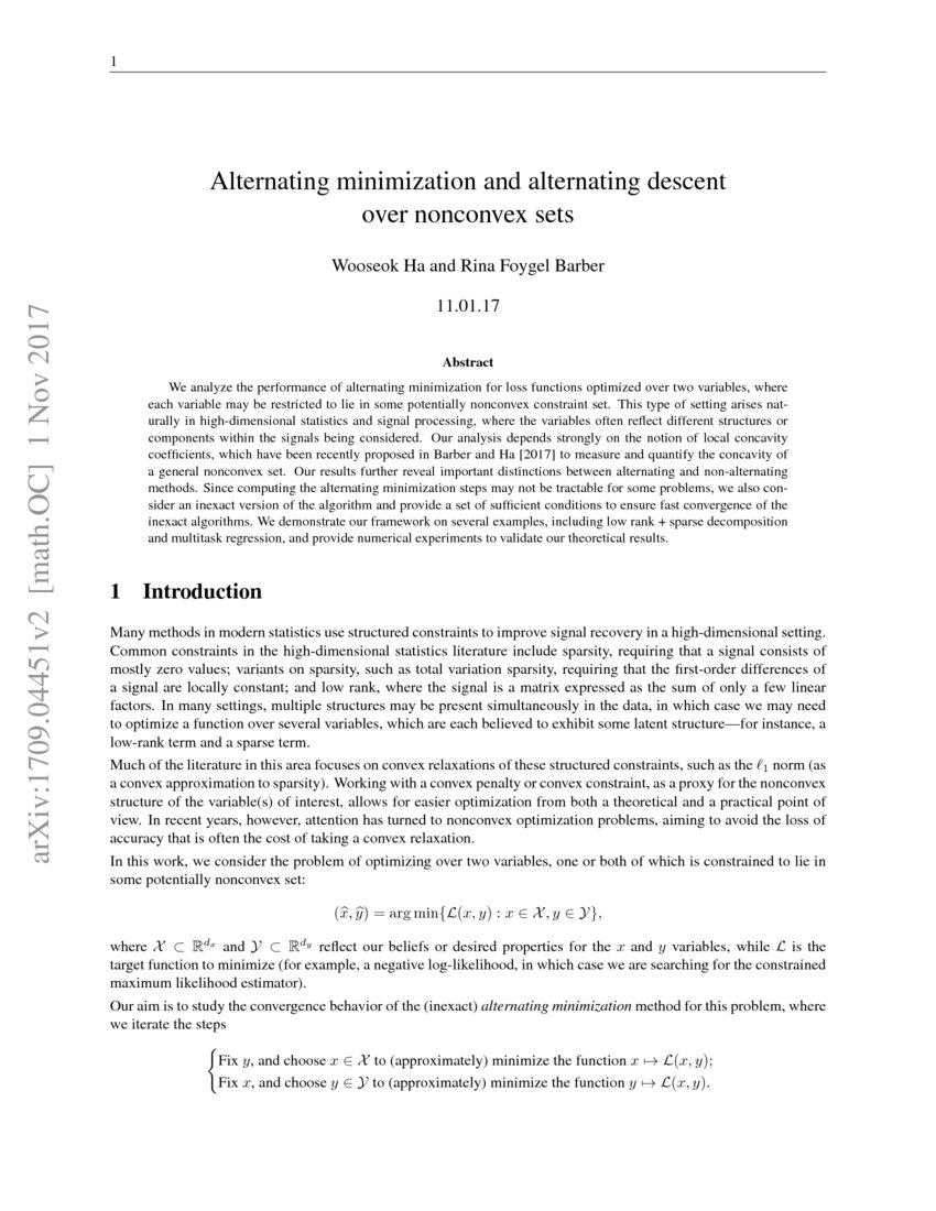 Alternating Minimization And Alternating Descent Over Nonconvex Sets Deepai 