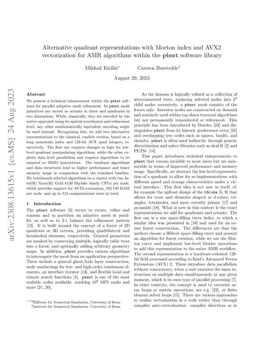 Alternative Quadrant Representations With Morton Index And Avx2