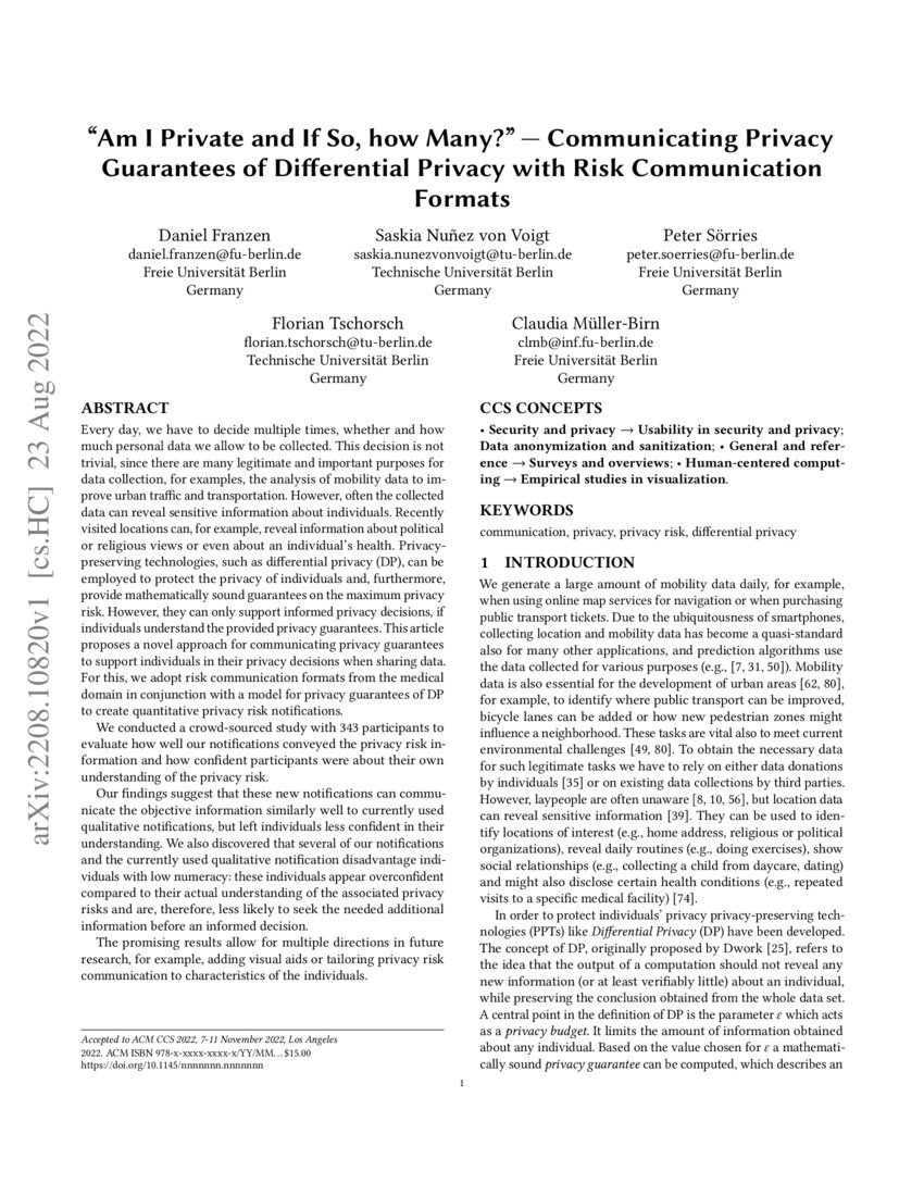 "Am I Private and If So, how Many?" - Communicating Privacy Guarantees ...